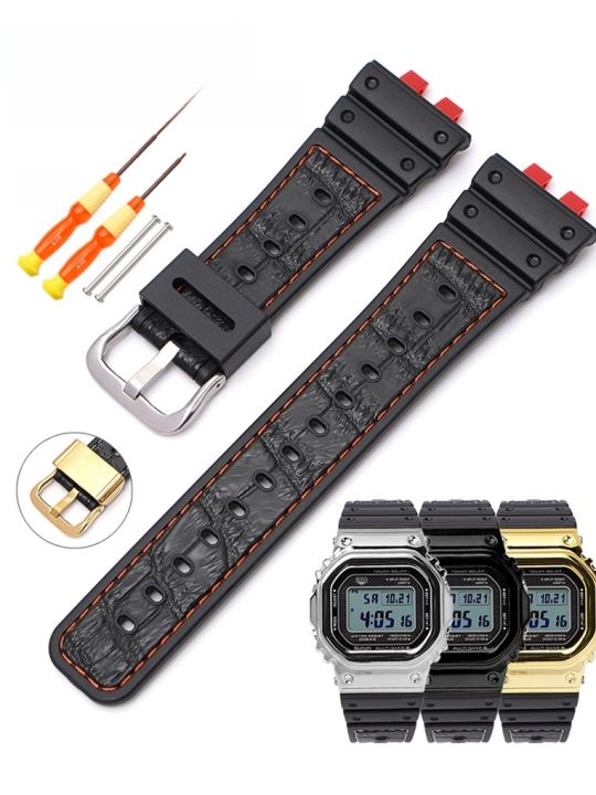 Casio Gmw-b5000 สายนาฬิกาเรซิ่นยางสแควร์บล็อกอิฐทองอิฐเงินนาฬิกา ...