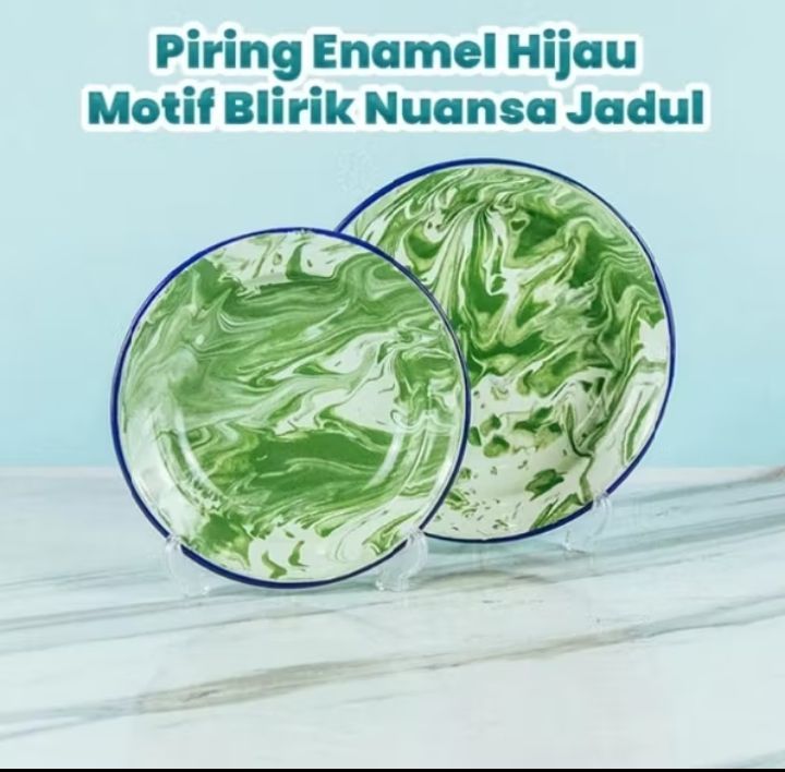 12 Pcs Piring Jadul Piring Seng Enamel Lurik Blirik Ukuran 22 cm Tebal ...