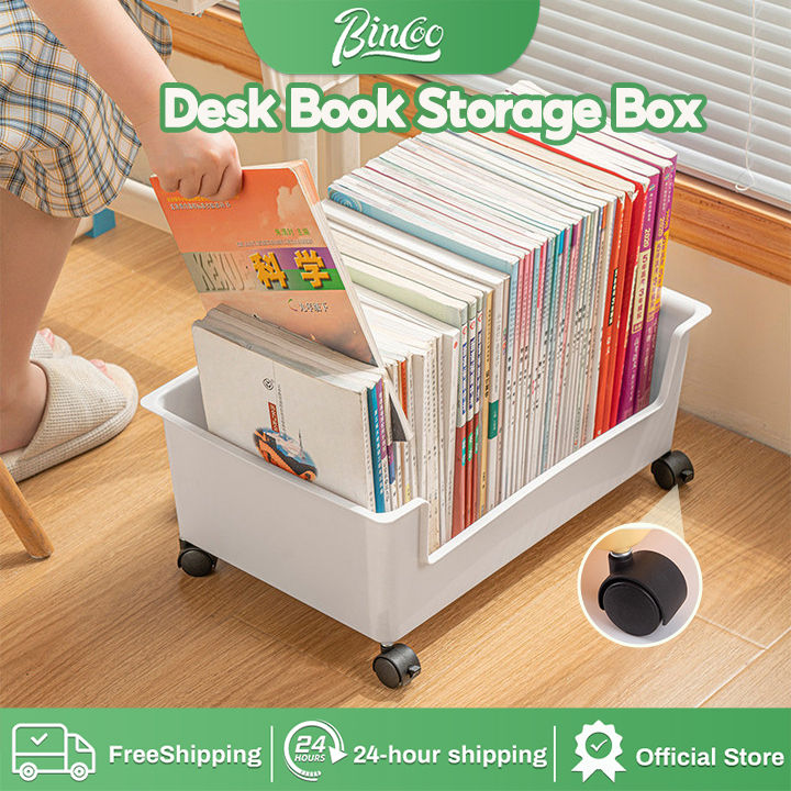 Bincoo Book Organizer Box Desk Book Storage Box With Wheels Table Shelf ...