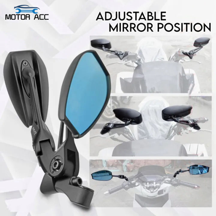 Motorcycle Street King Side Mirror Anti-glare Adjustable Blue/White ...