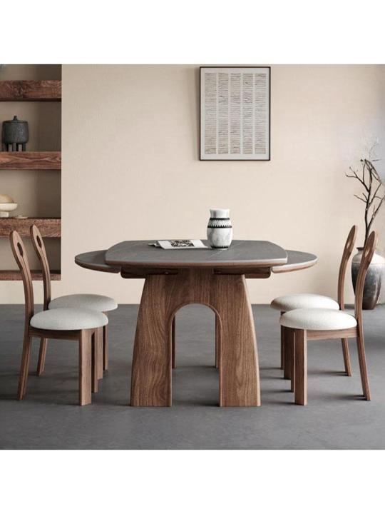 American Style round Dining Table Full Solid Wood Slide Stretch Table ...