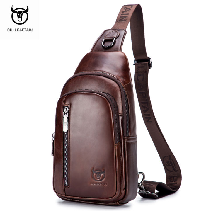 BULLCAPTAIN casual outdoor shoulder crossbody leather chest bag men ...