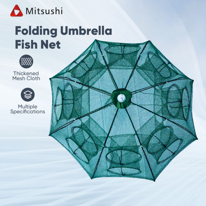 Mitsushi Folding Umbrella Fish Net 4 Hole Shrimp Cage Crab Fish Trap Cast Shrimp Fishing Tool ...
