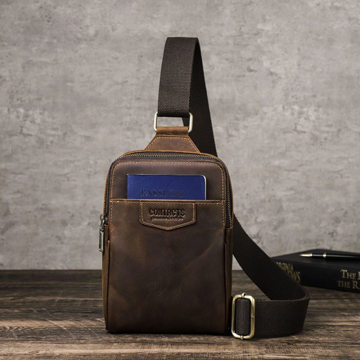 CONTACT'S Genuine Leather Men Chest Bag Small Crossbody Bag Casual ...