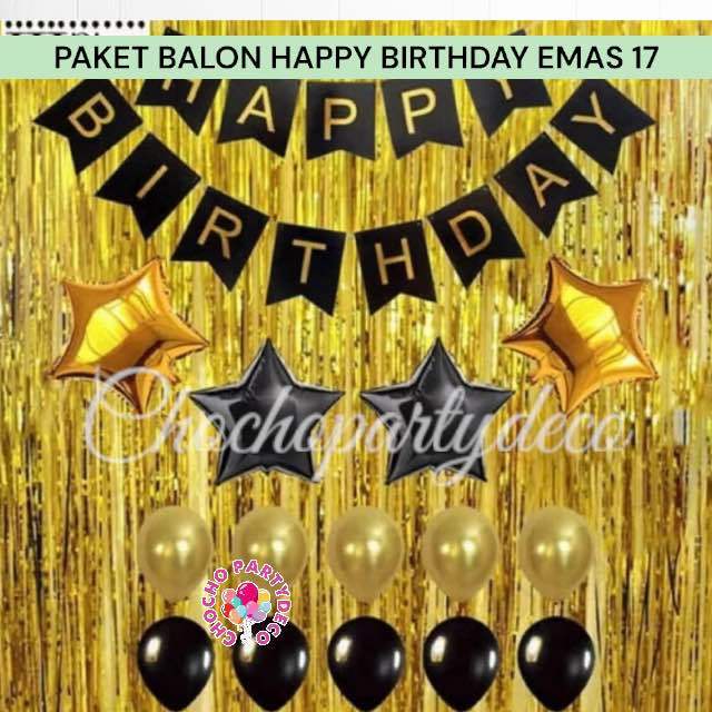 Paket BALON HAPPY BIRTHDAY GOLD 17 PC / Dekorasi Ulang Tahun Emas ...