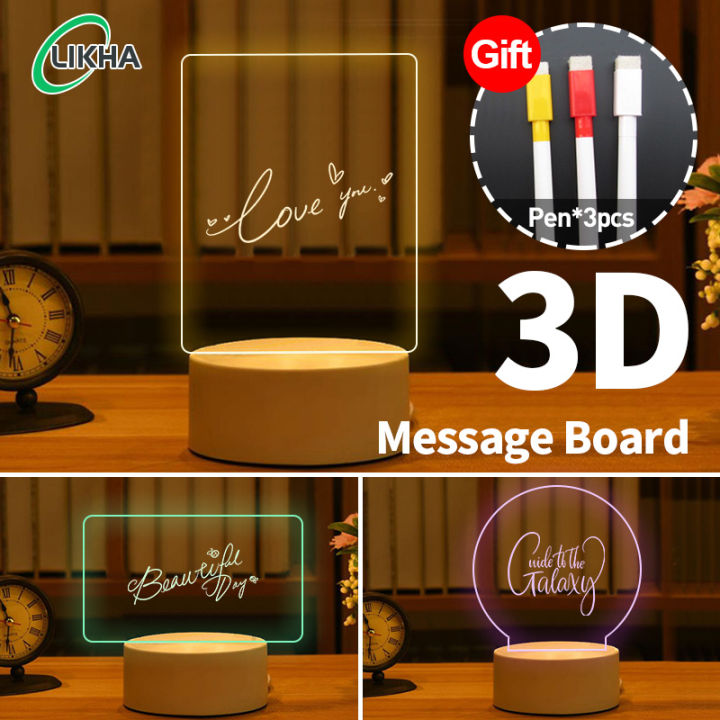 LIKHA Clear Acrylic Message Board Lamp Note LED Night Light with Pen ...