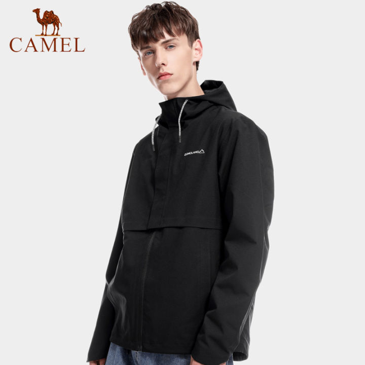 Camel outdoor men's waterproof hiking jacket single layer windproof ...