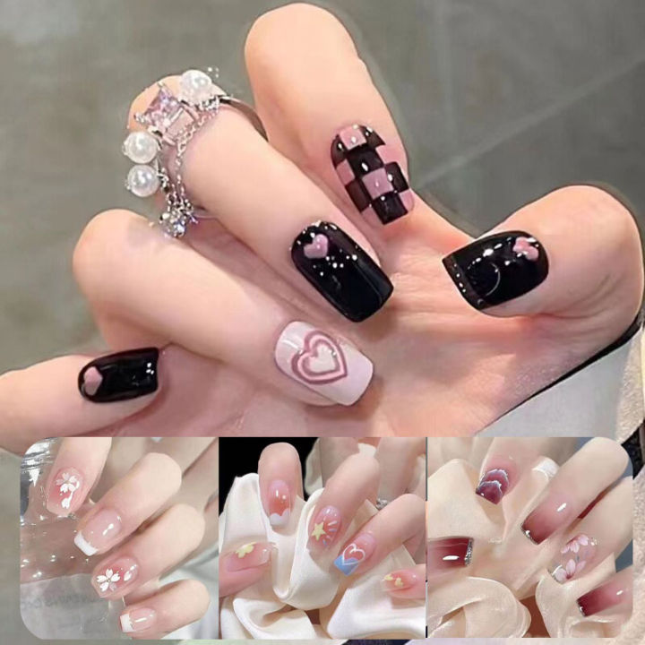 nails set kit complete acrylic nails press on 24PCS France simple ...