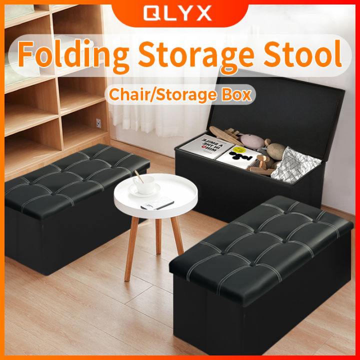QLYX Ottoman Storage Box Organizer Versatile Foldable Leather Sofa ...
