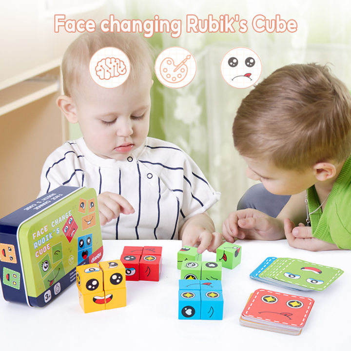 72PCS Face Changing Cube Blocks Wooden Emoji Cube Magic Face Changing ...