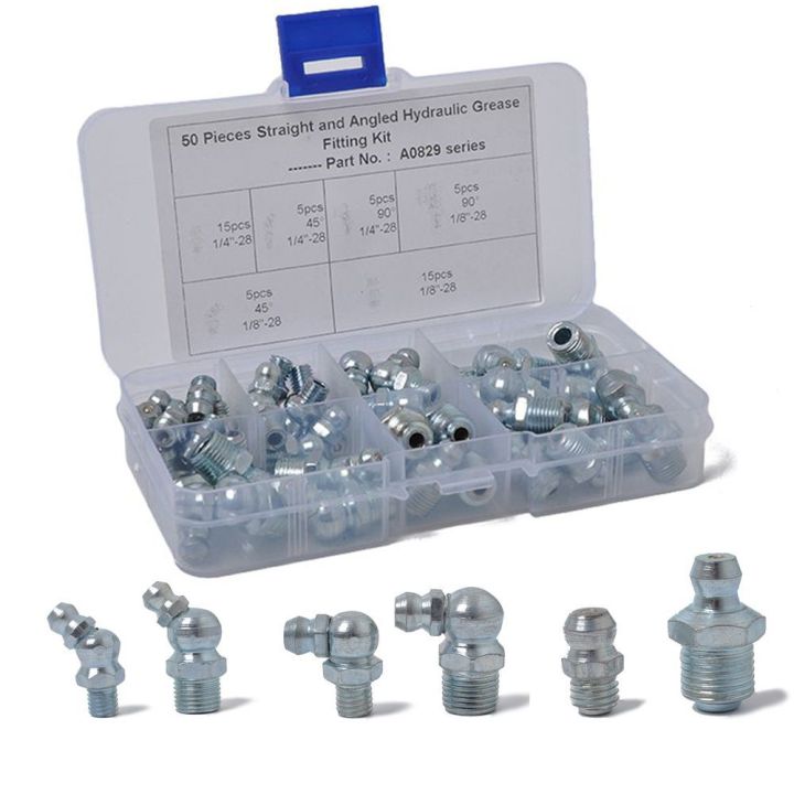 50pcs/set Hydraulic Lubrication Grease Fitting Assortment Six ...
