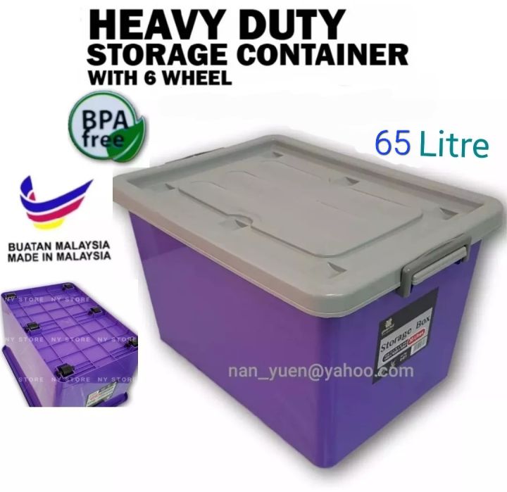 Plastic Storage Box Container 65 Litre BPA-FREE with Wheel Bekas Kotak ...