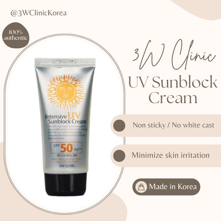 Original 3W CLINIC Intensive UV Sunblock Cream SPF50/PA+++[70ml] | Lazada PH