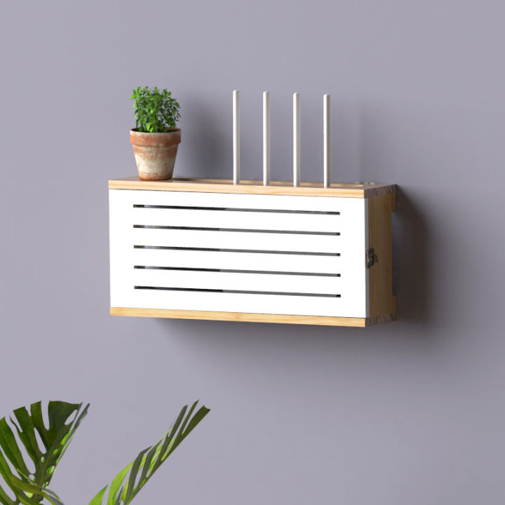 Solid Wood Network Set-Top Box Wall Mounted Router Storage Box Wireless ...