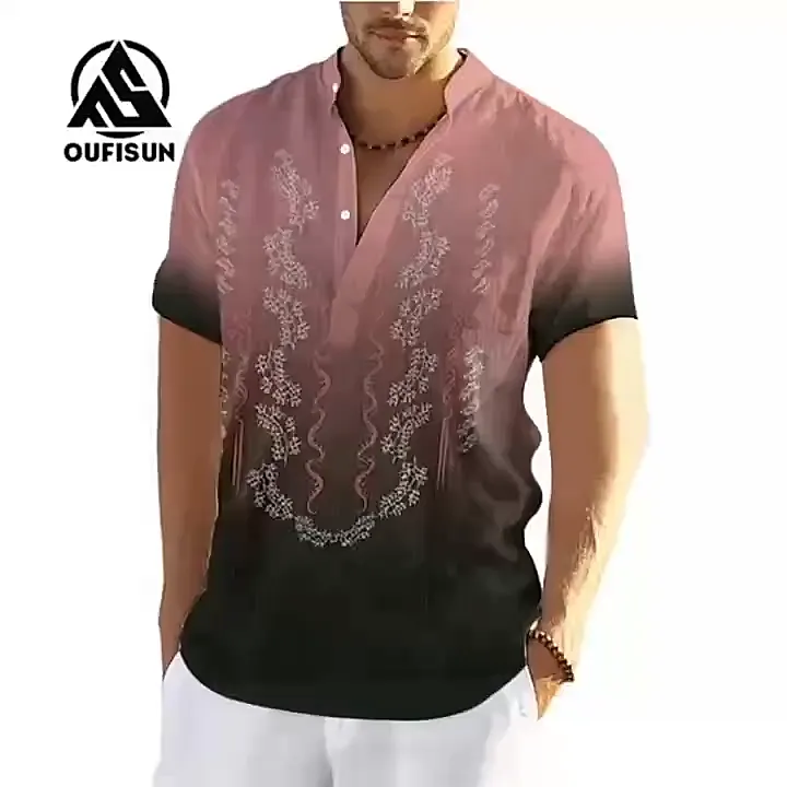 2026 Summer Outfit for Men Ethnic Tribal Style Shirt Stand Collar Retro ...
