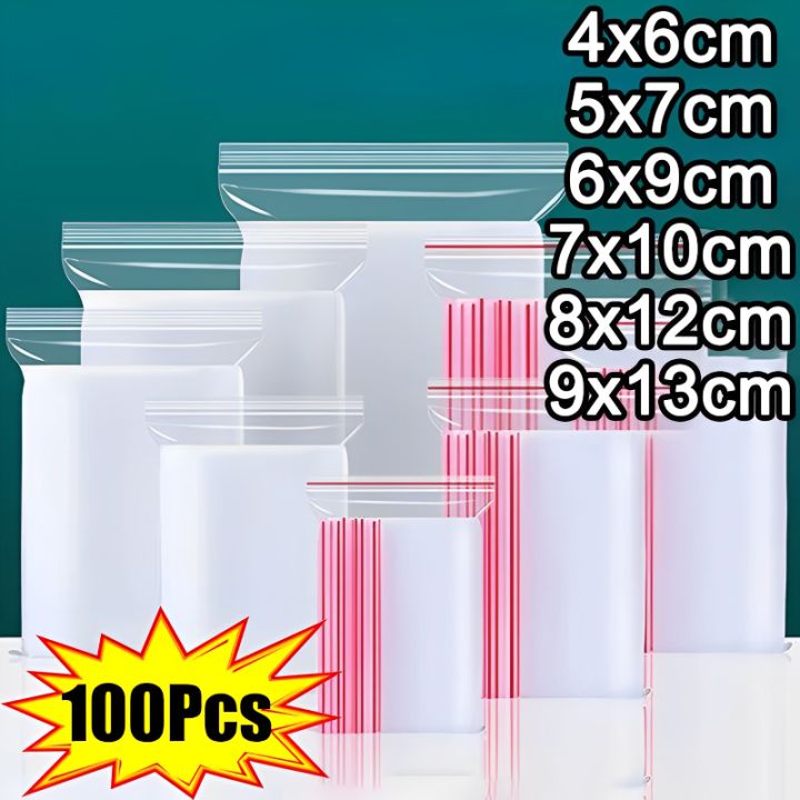 100pcs Small Zip Lock Plastic Bags Transparent Thick Packaging Bag ...