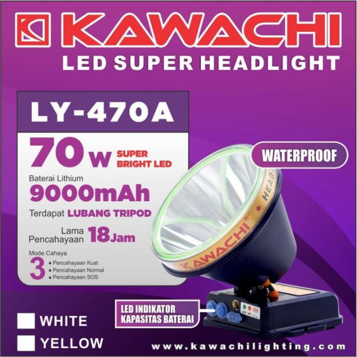 senter kepala kawachi 70 watt super terang ly 470 cahaya putih dan ...