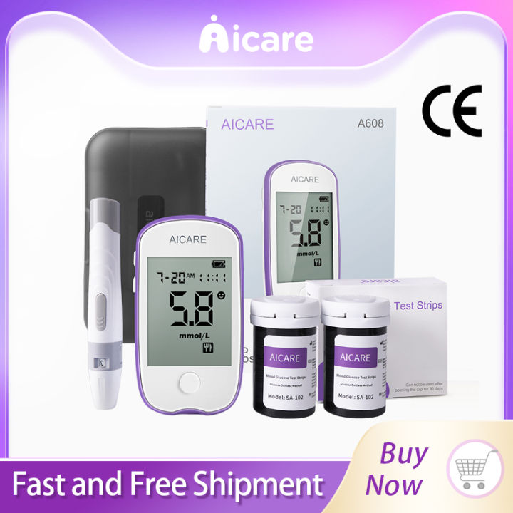 AICARE Blood Glucose Meter Glucometer Diabetes 50/100 Test Strips ...