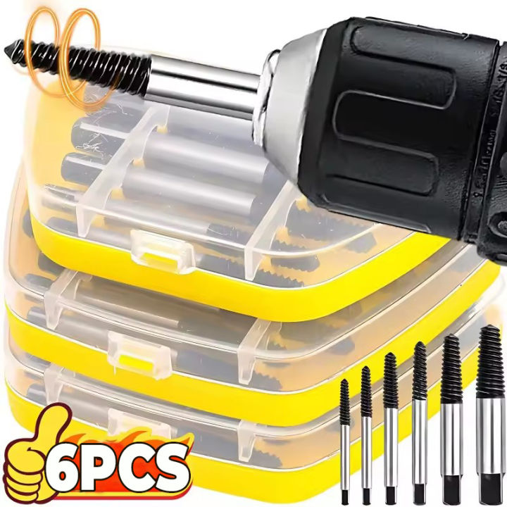6PCS Screw Extractor Steel Drill Bit Set Damaged Screws Remover ...