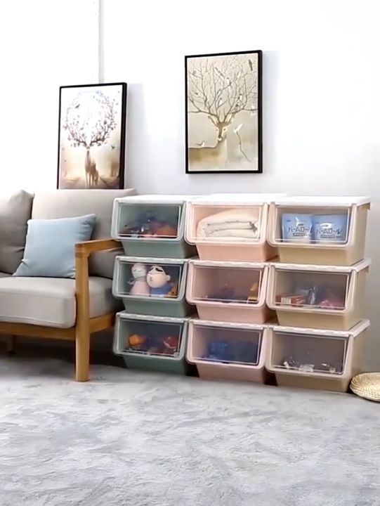 Stackable Storage Box Organizer Multipurpose Front Opening With Wheel ...