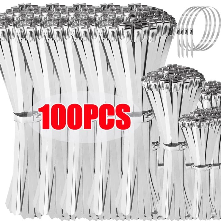 20/100Pcs Stainless Steel Cable Ties Heavy Duty Self-Locking Cable Zip ...