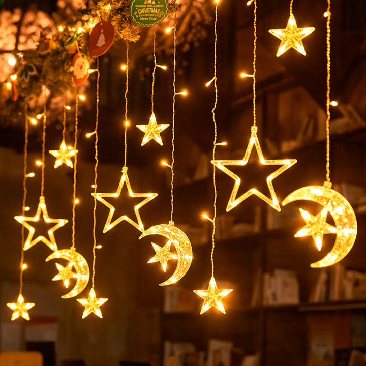 Hari Raya Light Curtain Decoration 4M LED Light Moon Star Light LED ...