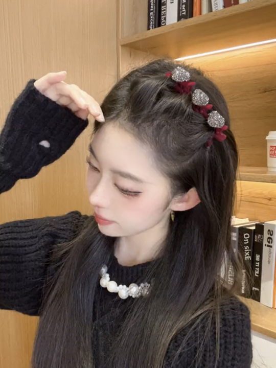 Fancy Rhinestone Love Heart Shaped Hairpin Side Braided Hair Bang Clip