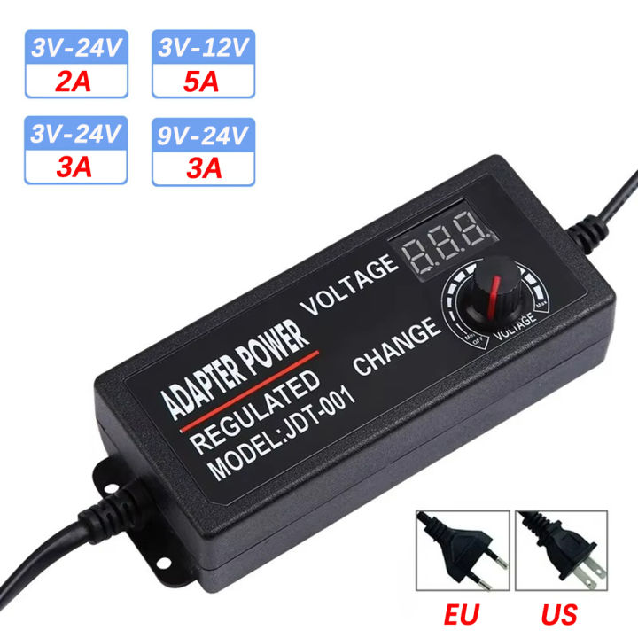 Adjustable Power Supply Adapter AC To DC 3V 9V 12V 24V Universal Adapter EU/US Plug with Display ...