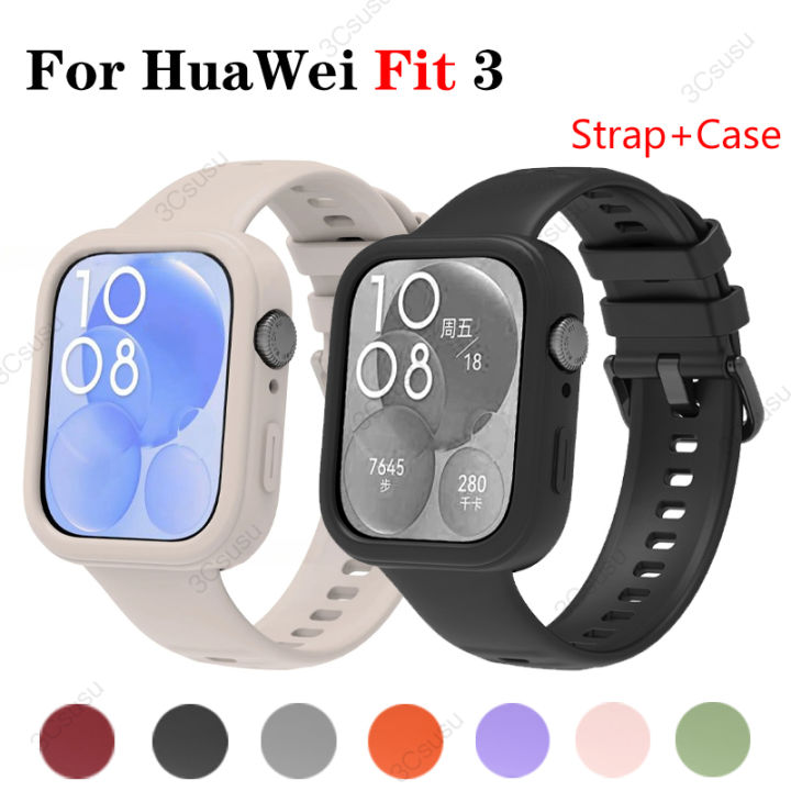 Silicone Strap + Case for Huawei Watch Fit 3 Smart Watch Replacement ...