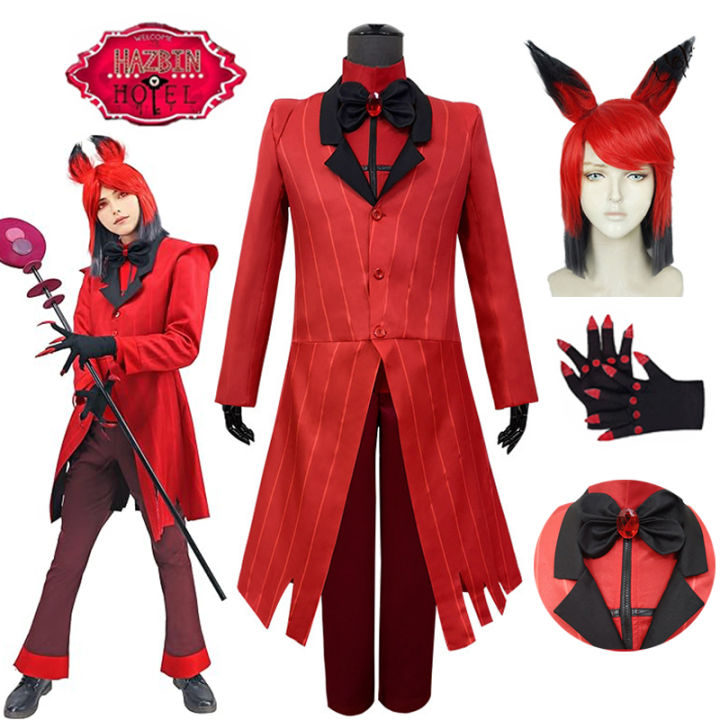 Hazbin COSPLAY ชุดอลาสเตอร์ของโรงแรมพร้อมวิกผมสีแดงแจ็คเก็ตชุด ...