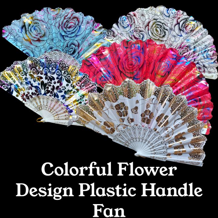 Abaniko o Pamaypay Plastic Handle Traditional Colorful Flower Design ...