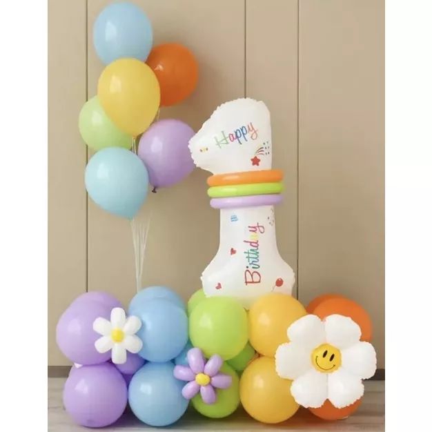 BALON PESTA ULANG TAHUN PAKET MOTIF DAISY SMILE ANGKA PUTIH | Lazada ...