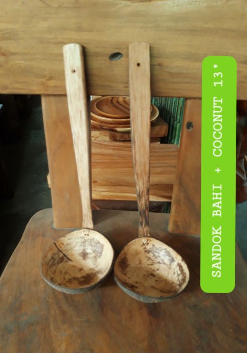 WOODEN SANDOK BAHI AND COCONUT SHELL SANDOK 13 INCHES | Lazada PH