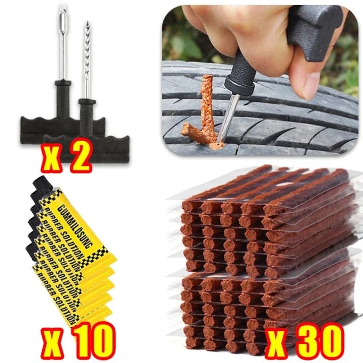Car Tire Repair Tool Kit with Rubber Strips Tubeless Tyre Puncture ...