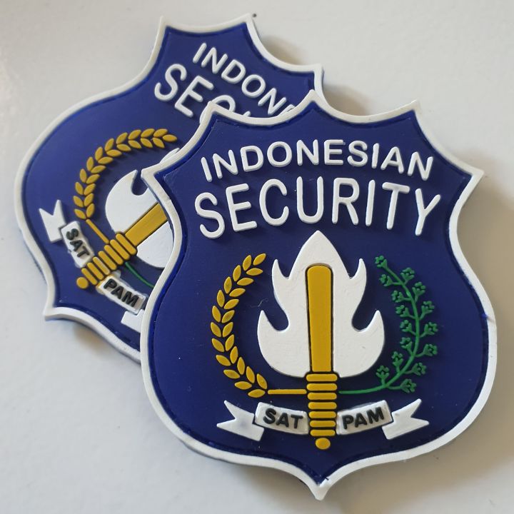 PATCH RUBBER LOGO SATPAM INDONESIAN SECURITY BIRU/TEMPELAN EMBLEM KARET ...