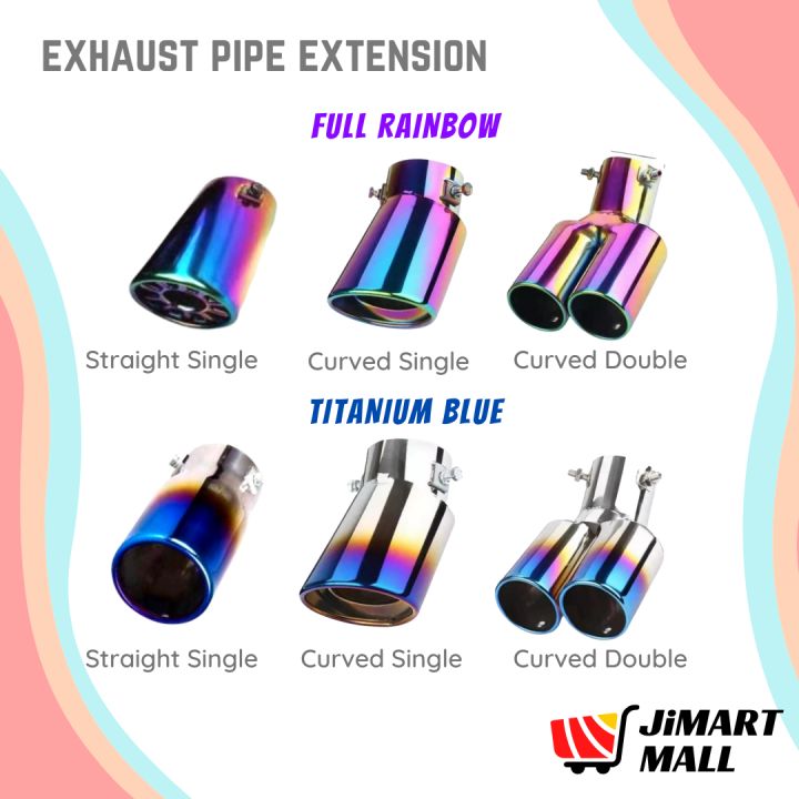 CAR EXHAUST PIPE EXTENSION Titanium Blue Rainbow Stainless Steel Chrome ...