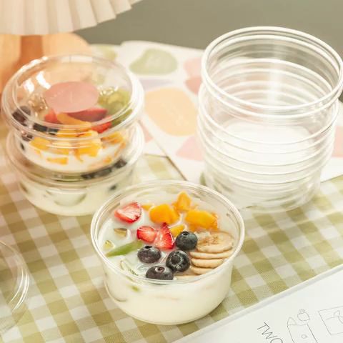 【50pcs】Plastic Circular Food Packaging Container Dessert Salads Frozen ...