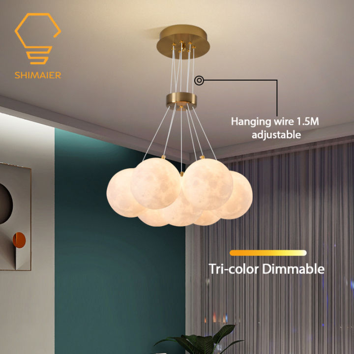 LED Pendant Light Planet 7 Heads Ceiling Hanging Light 3D Printed Moon ...