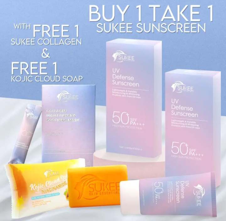 buy1take1 sukee uv Defense sunscreen spf50++with free 1sukee collagen ...