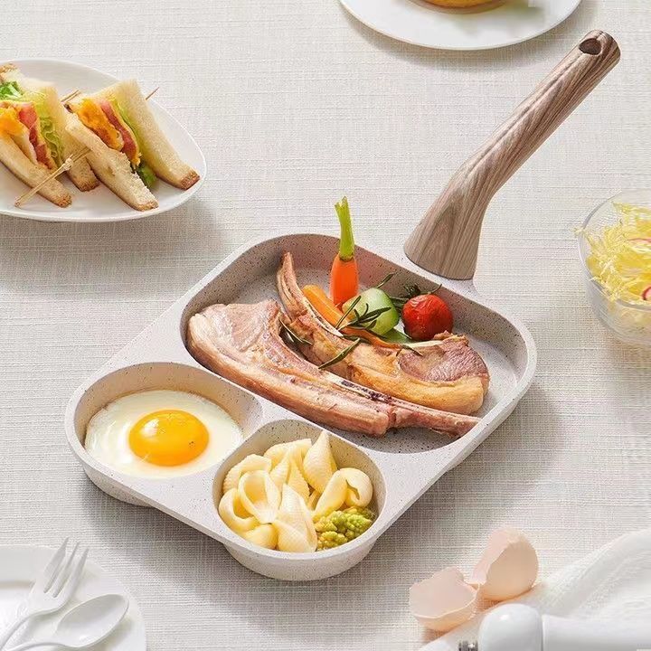 Non-Stick Flat Bottom Frying Pan 3 in 1 Breakfast Frying Pan Fried Egg ...