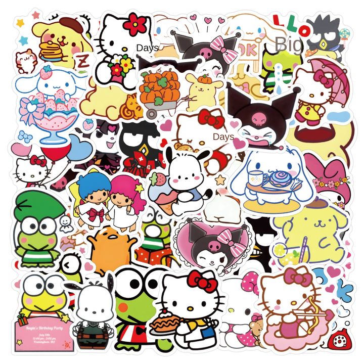100pcs Mixed Cartoon Sanrio Stickers Cute Hello Kitty Cinnamoroll ...