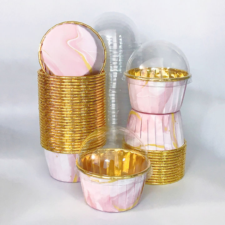 Set, 50pcs Disposable Cupcake Cups with Lids, Disposable Muffin Cups ...