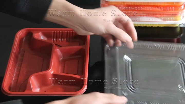 100PCS High-Quality Red Bento Box (With Lid) 1/2/3/4/5 Grid Partition ...
