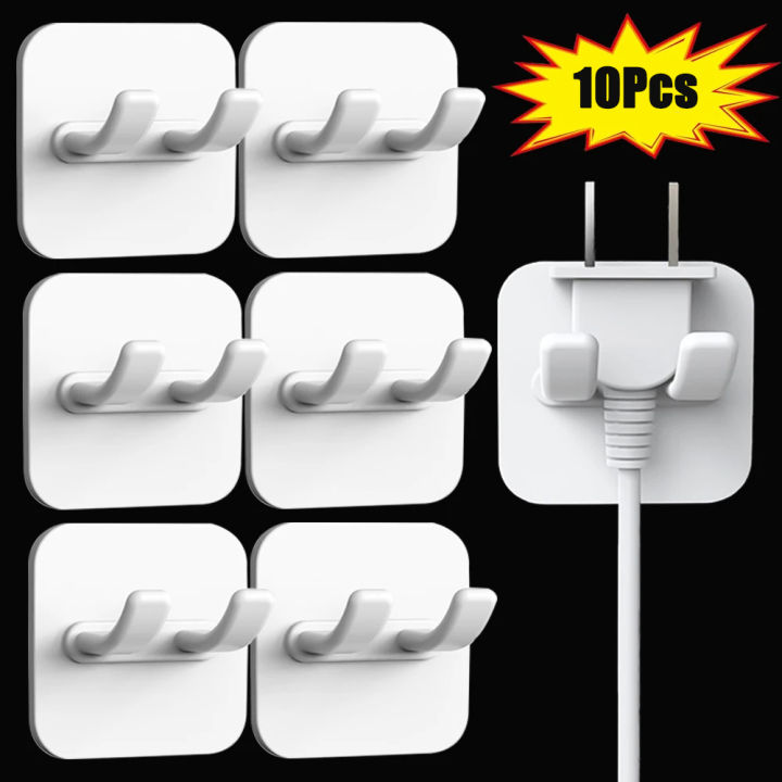 10Pcs Adhesive Multi-Purpose Hooks Punch-free Power Plug Socket Holder ...