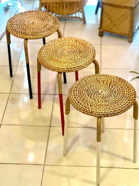 Handwoven rattan | labtang stool with steel frame 45cmh | Lazada PH