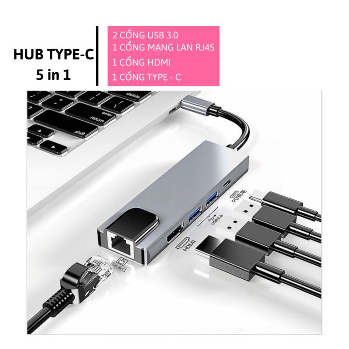 HUB Type C TO LAN RJ45 1000 Mbps 5 IN 1 - Cổng chuyển đổi HUB USB Type ...
