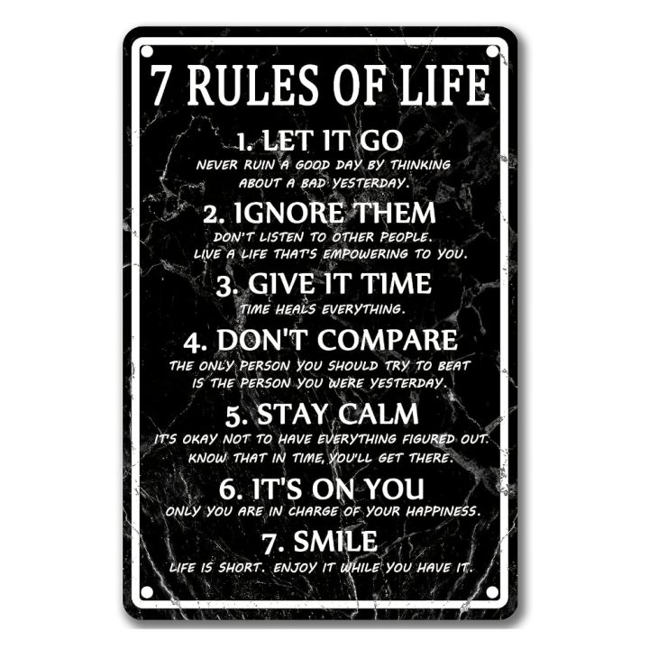 Mens Wall Mounted Metal Tin Sign 7 Rules of Life Wall Painting ...