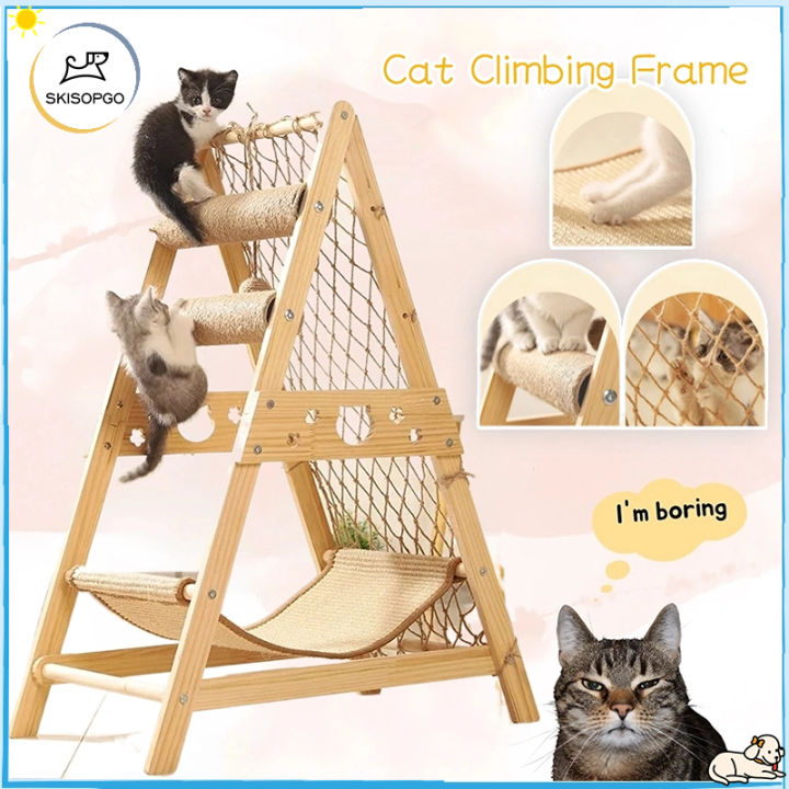 SKISOPGO Pet Climbing Net Cat Climbing Frame Wooden Kitty Nest Cat Rack ...