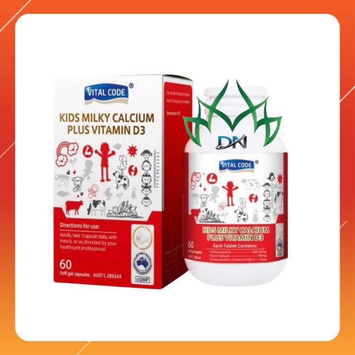 Viên uống canxi và vitamin VITAL CODE KIDS MILKY CALCIUM PLUS VITAMIN D3 - Nhâp Khẩu Úc - Hộp 60 ...