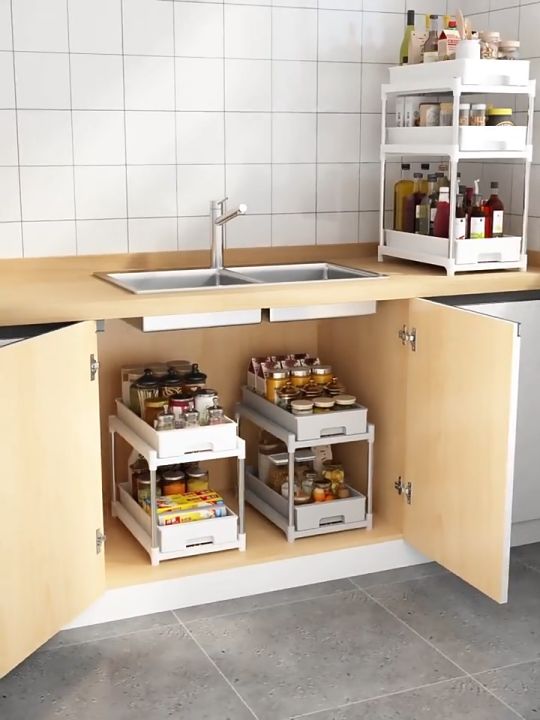 Pull-out Kitchen Storage Rack Bowl and Dish Rack Drawer Type ...